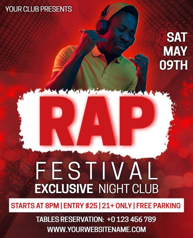 Dynamic Red Rap Festival Night Club Poster Template