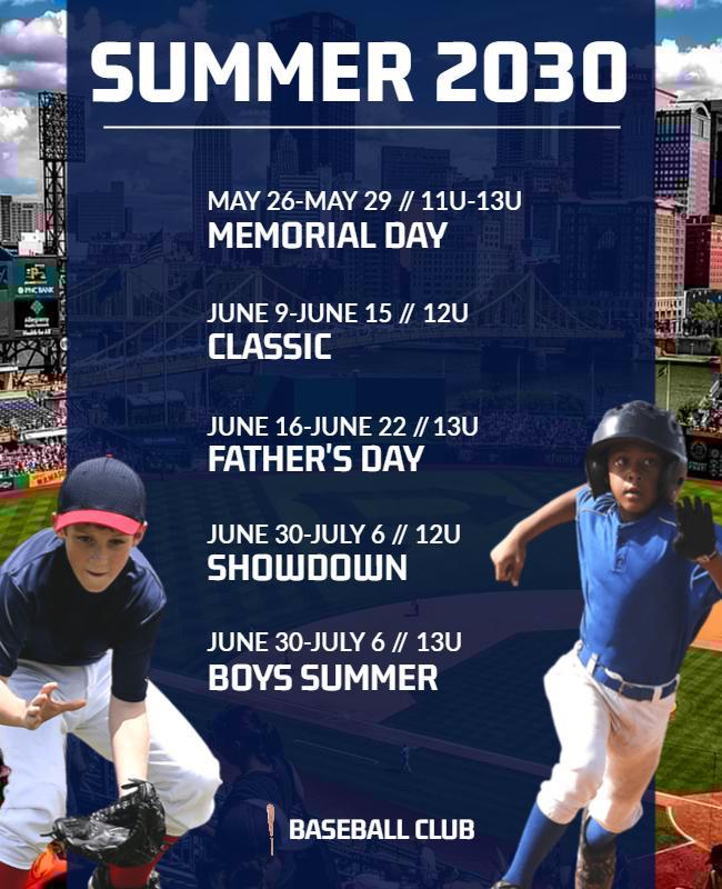 Dynamic Sports Themed Youth Baseball Summer Schedule Poster Template