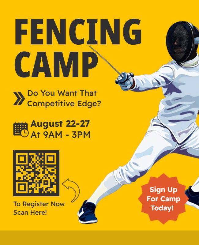 Dynamic Yellow Fencing Camp Promotional Poster Template