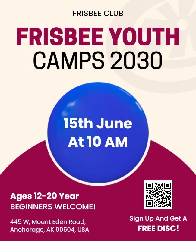 Dynamic Youth Frisbee Camp Announcement Poster Template