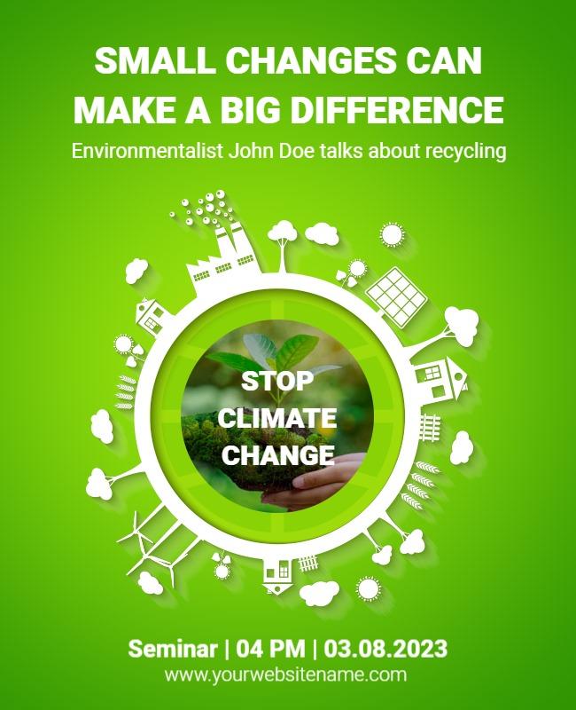 Eco-Friendly Green Climate Change Awareness Seminar Poster Template