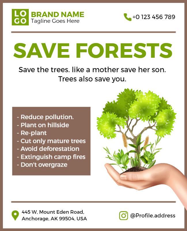 Eco-Friendly Green Save Forests Awareness Campaign Poster Template