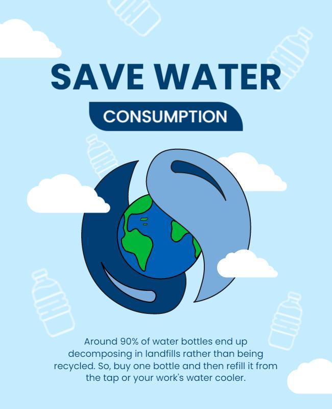 Ecological Blue Save Water Consumption Awareness Poster Template