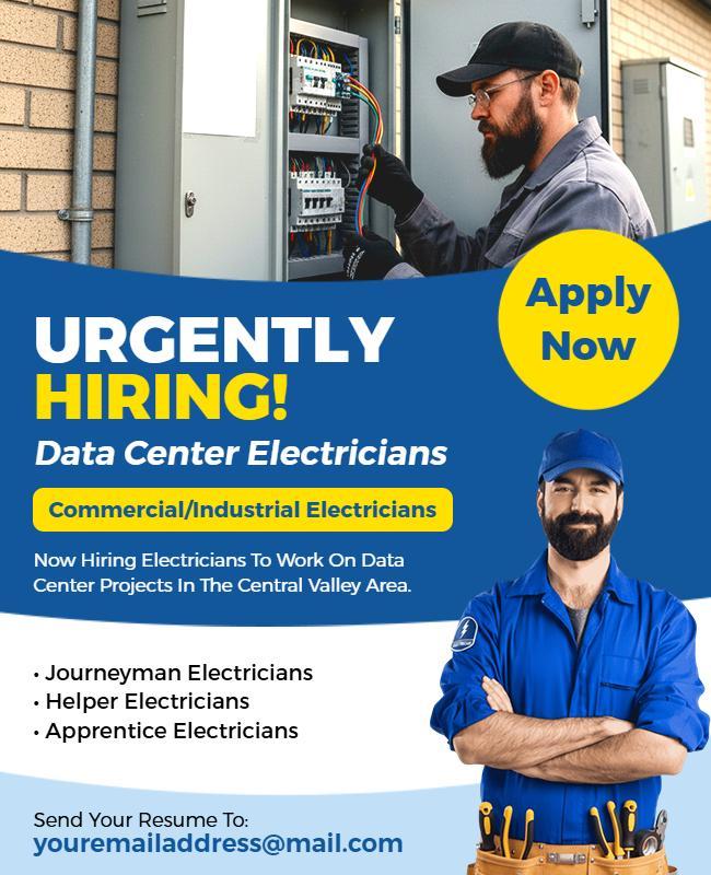 Electrician Job Hiring for Data Centers Flyer Template