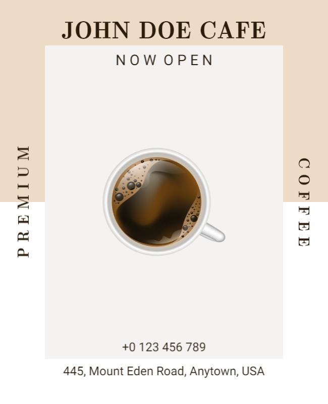 Elegant Beige Coffee Shop Open Announcement Poster Template