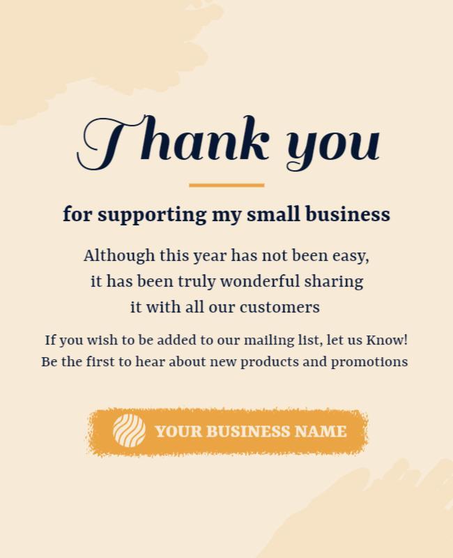Elegant Beige Thank You Small Business Support Poster Template