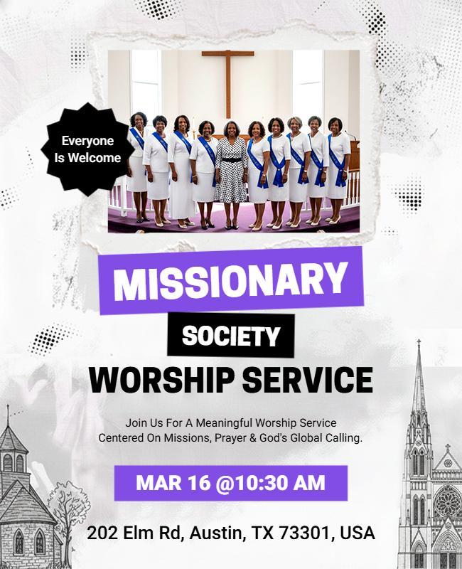 Elegant Black and White Missionary Service Invitation Flyer Template