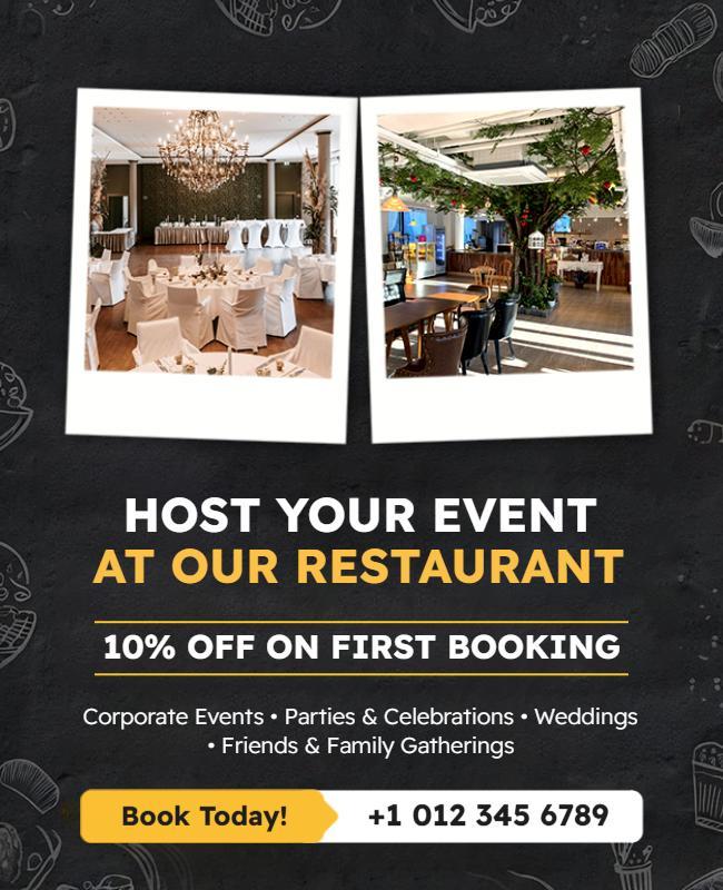 Elegant Black and White Restaurant Event Booking Poster Template