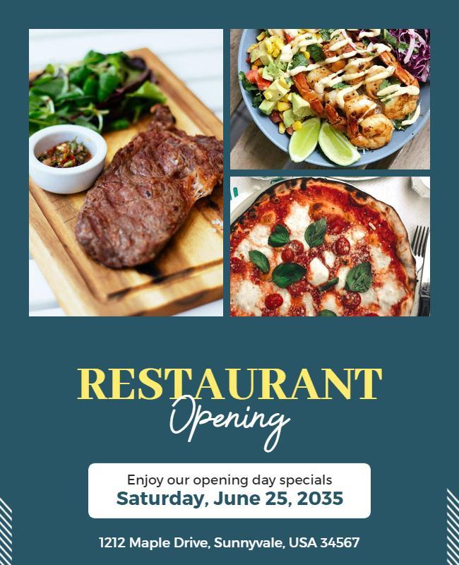 Elegant Blue Culinary Extravaganza Restaurant Opening Poster Template