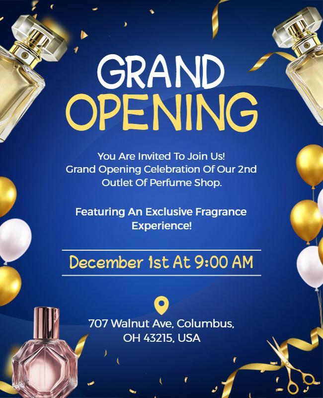 Elegant Blue Grand Opening Perfume Shop Celebration Poster Template