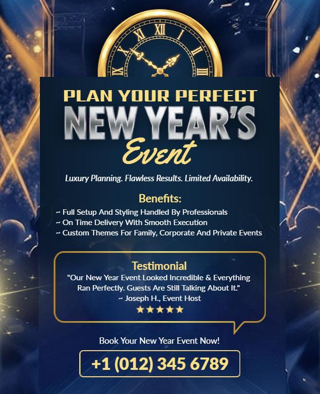 Elegant Blue New Year Event Planning Service Flyer Template