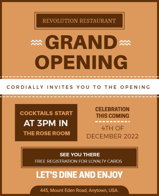 Elegant Brown Grand Opening Restaurant Invitation Poster Template