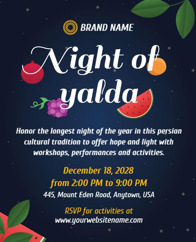 Elegant Dark Blue Yalda Night Cultural Event Poster Template