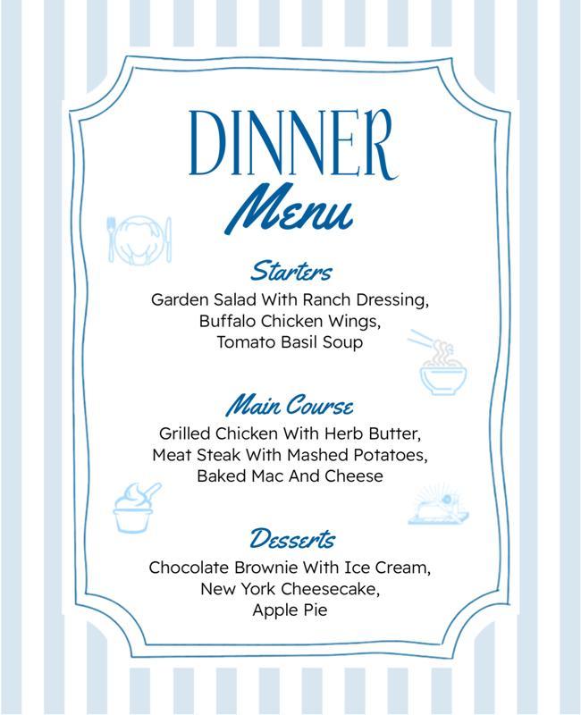 Elegant Dinner Menu with Main Courses and Desserts Poster Template