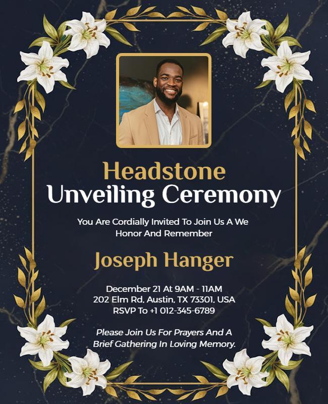 Elegant Floral Tribute for Headstone Unveiling Flyer Template