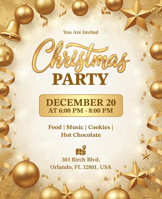 Elegant Gold Christmas Party Celebration Flyer Template