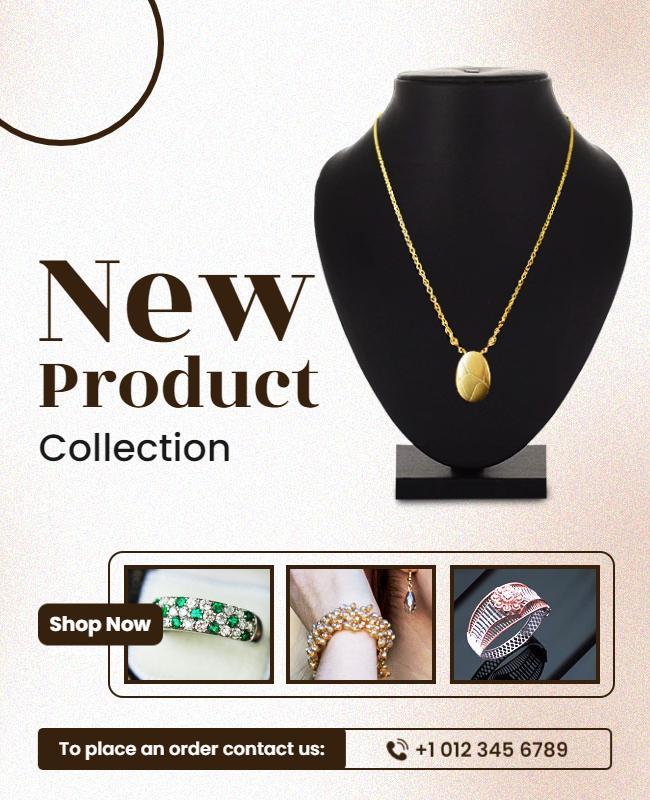 Elegant Gold Jewelry Collection Display Poster Template