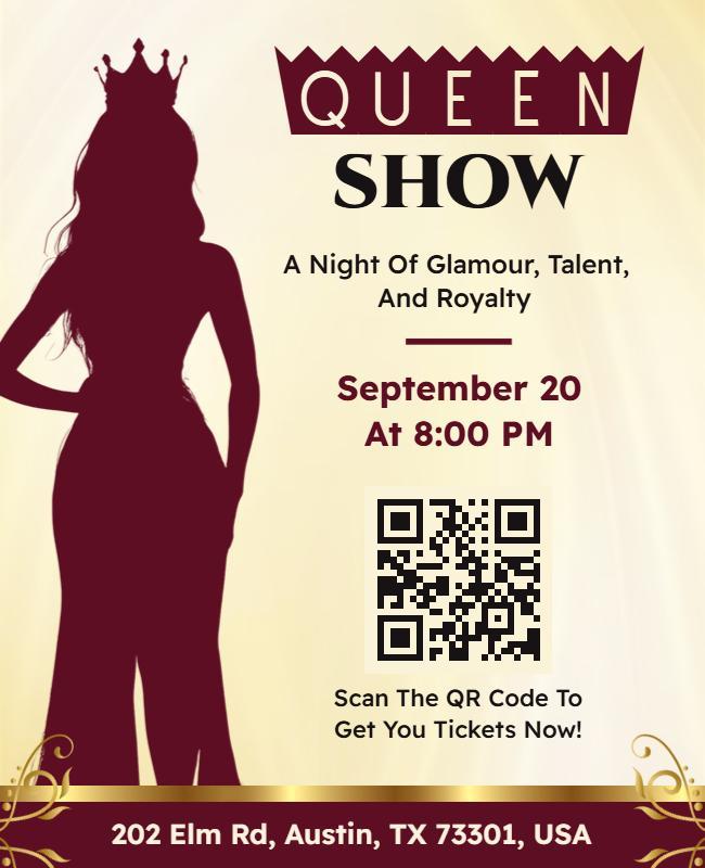 Elegant Gold Royalty Glamour Queen Show Poster Template