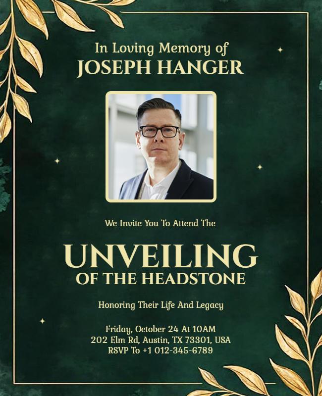 Elegant Green Floral Memorial Unveiling Ceremony Flyer Template