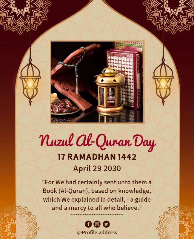 Elegant Islamic Theme Nuzul Al-Quran Day Celebration Poster Template