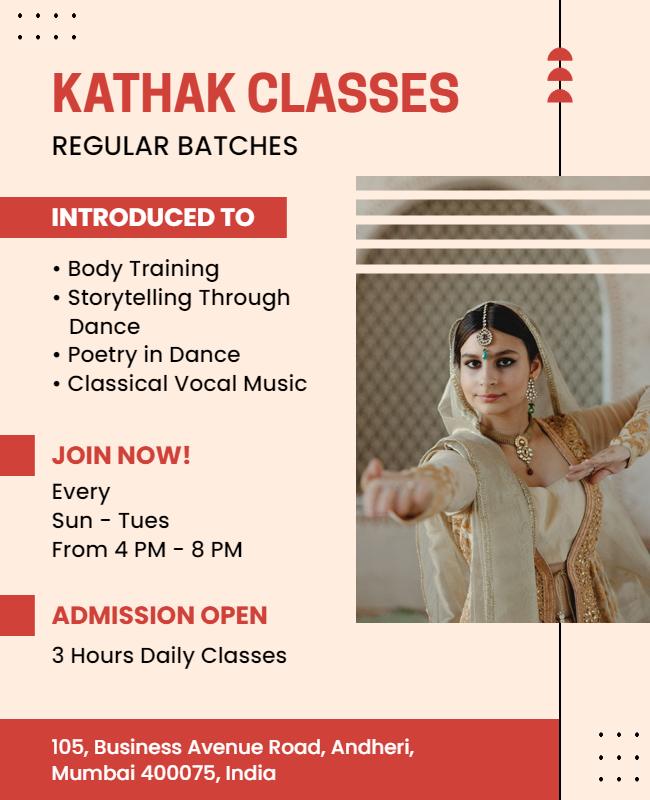 Elegant Kathak Dance Classes Registration Poster Template