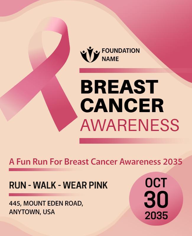 Elegant Pink Breast Cancer Awareness Fun Run Poster Template