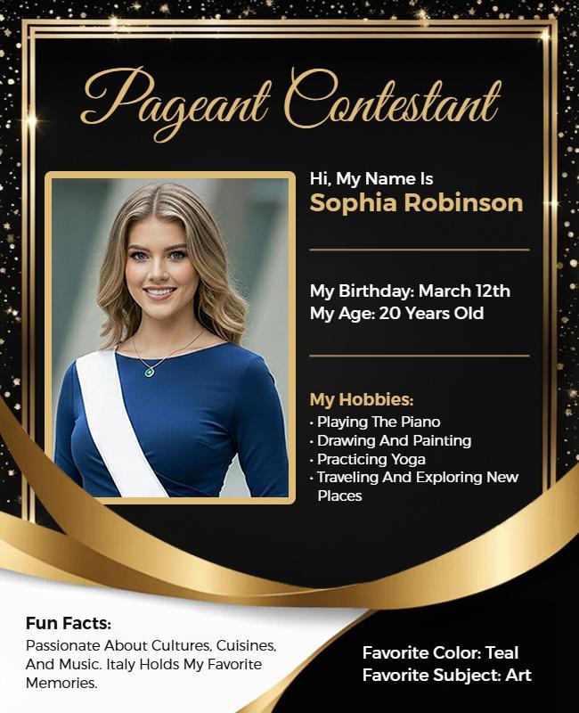 Elegant Teal Pageant Contestant Introduction Flyer Template