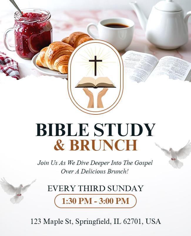 Elegant White Bible Study and Brunch Gathering Poster Template