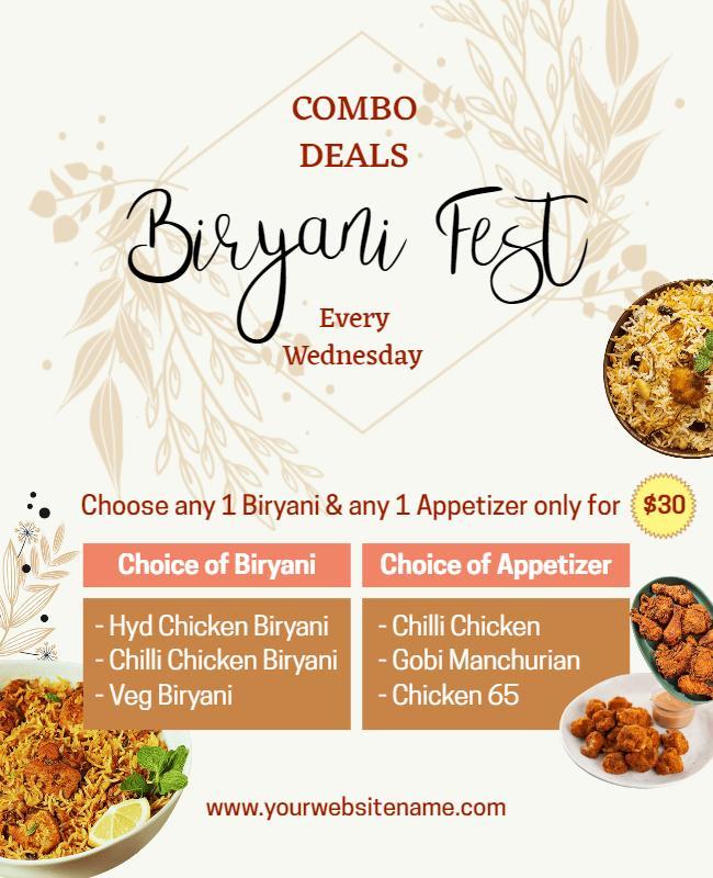 Elegant White Biryani Fest Combo Deals Poster Template
