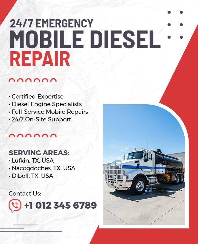Emergency Mobile Diesel Repair Service Flyer Template