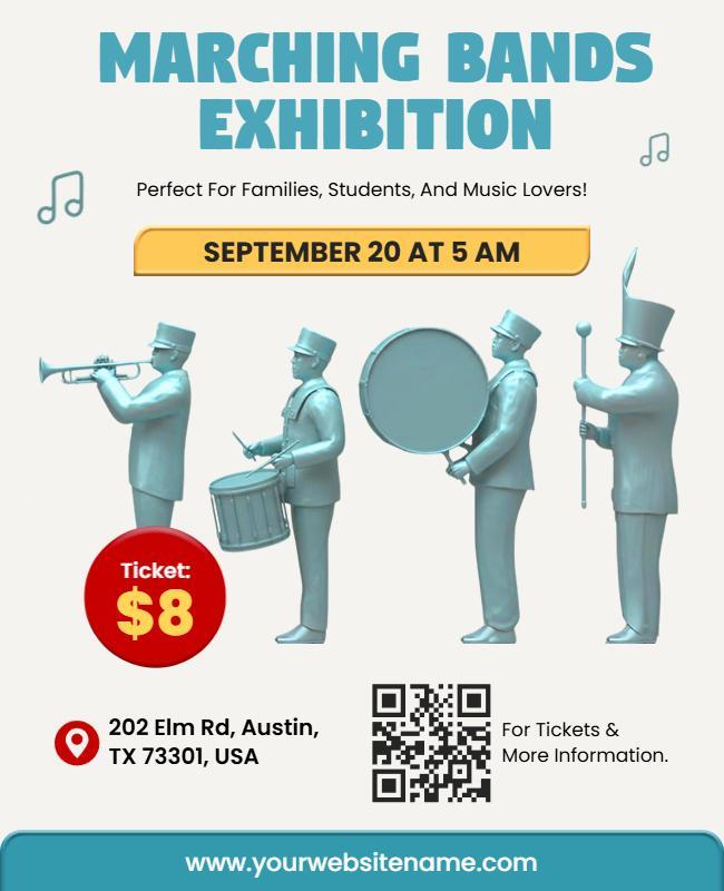 Energetic Blue Marching Bands Performance Exhibition Flyer Template