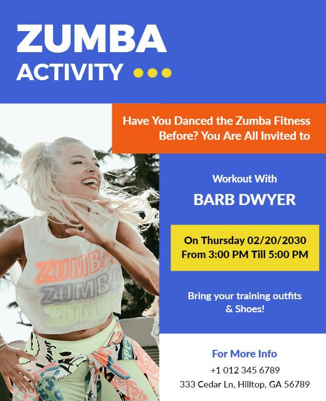 Energetic Blue Zumba Dance Fitness Activity Poster Template