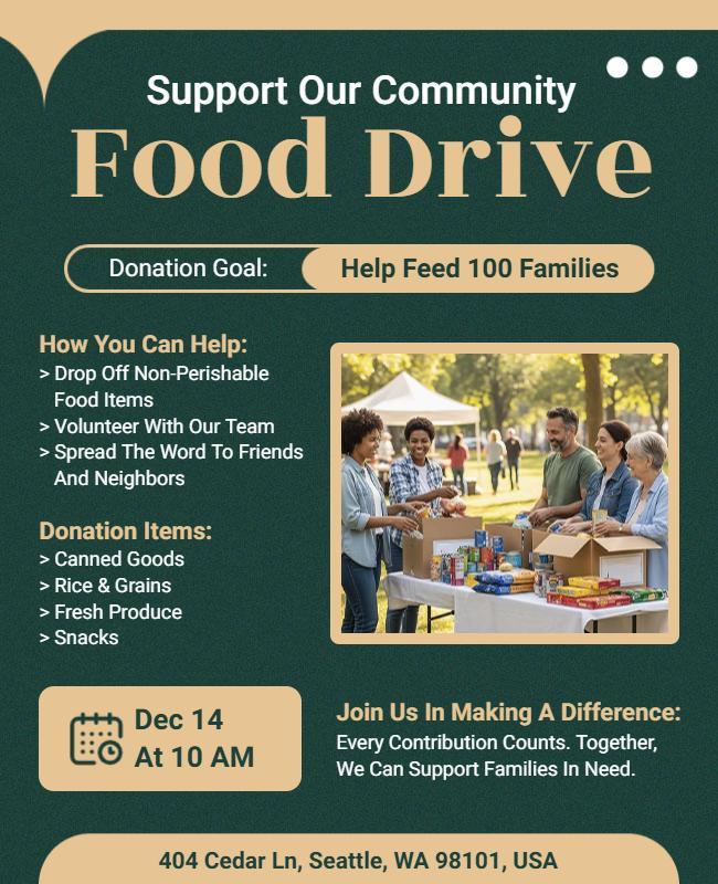 Engaging Green Community Food Donation Initiative Flyer Template