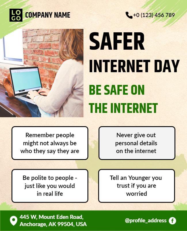 Engaging Green Safer Internet Day Awareness Poster Template