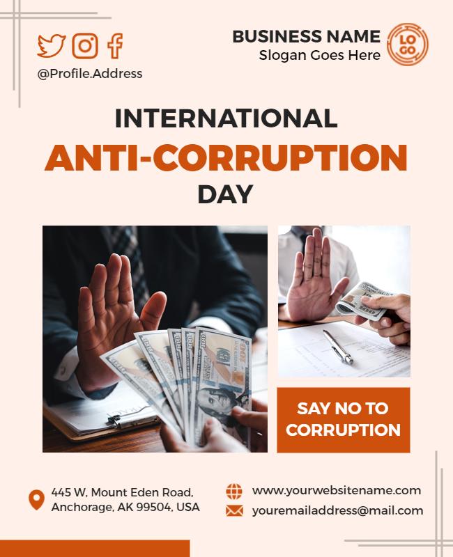 Engaging Orange International Anti-Corruption Day Poster Template