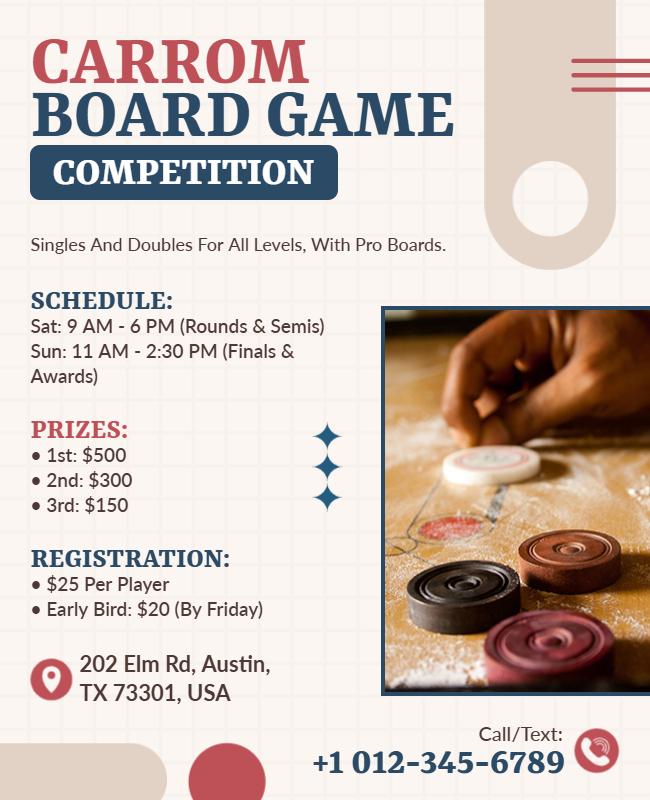 Engaging Rustic Carrom Board Game Championship Flyer Template