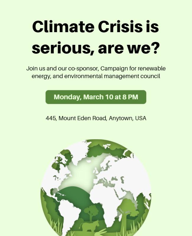 Environmental Awareness Green Climate Crisis Forum Poster Template