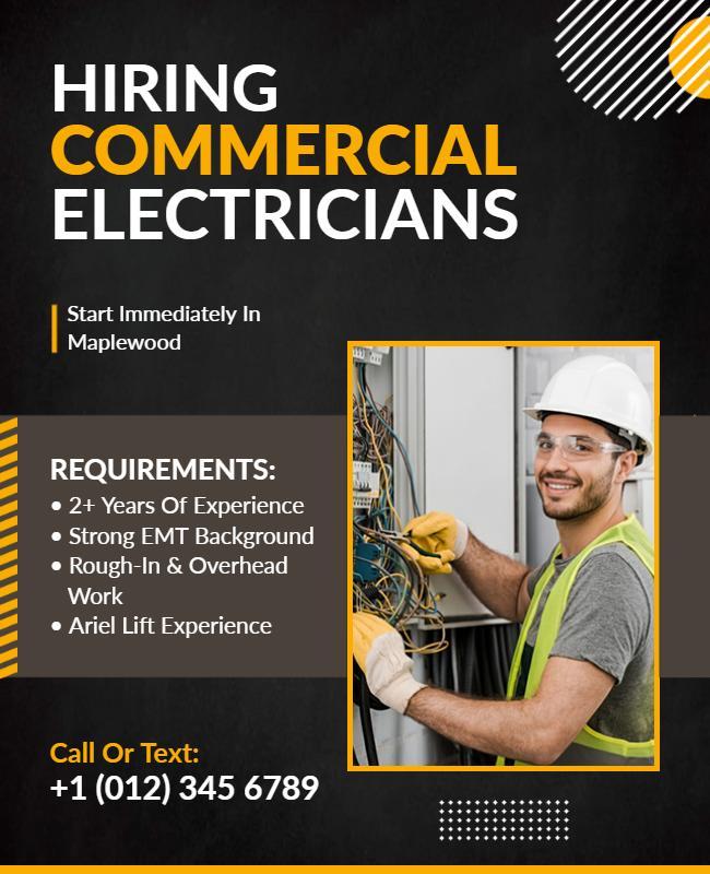 Essential Requirements for Electricians Hiring Flyer Template