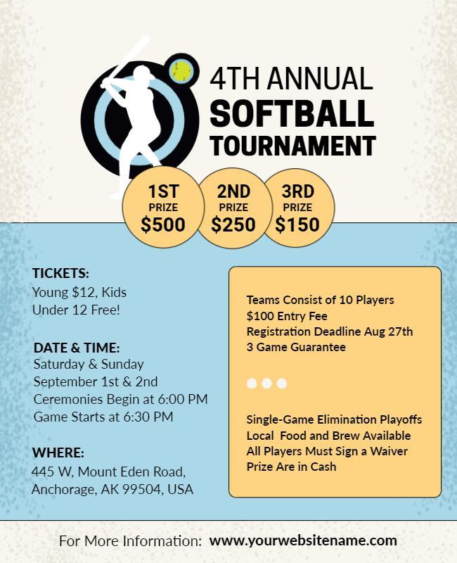 Exciting Blue Softball Tournament Registration Poster Template