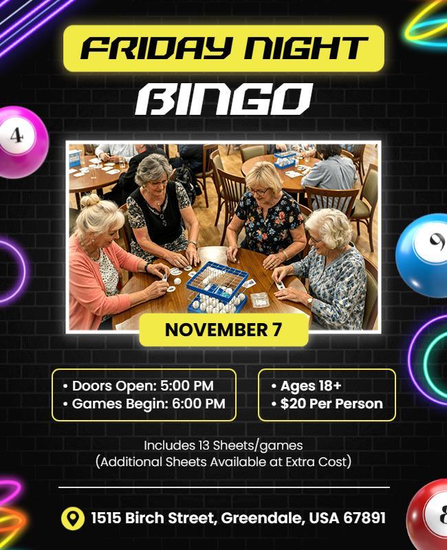 Exciting Colorful Bingo Game Night Invitation Flyer Template