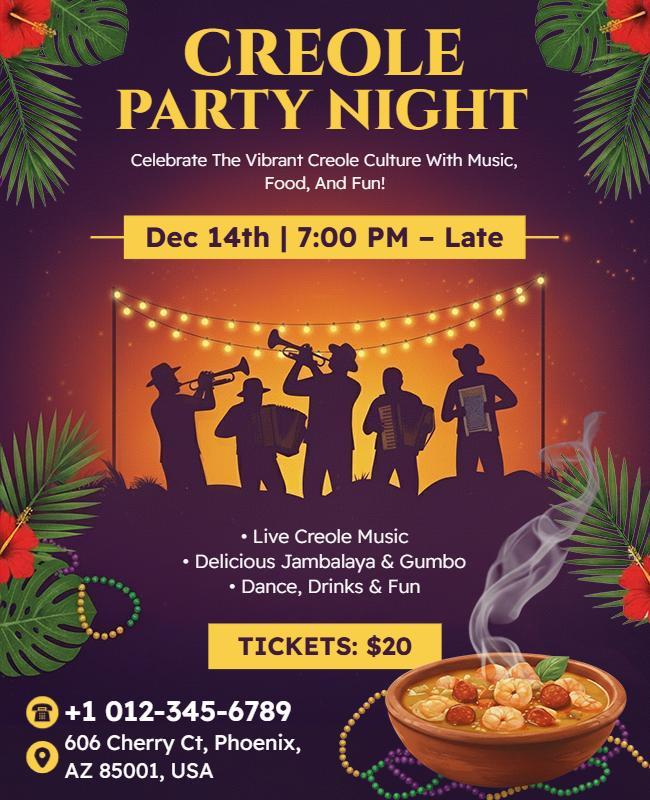Exciting Creole Evening Party Announcement Flyer Template