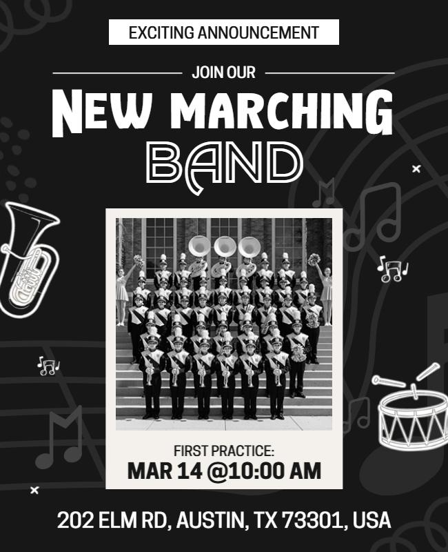 Exciting New Marching Band Announcement Flyer Template