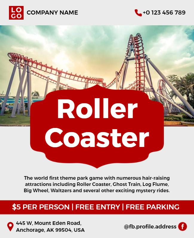 Exciting Theme Park Roller Coaster Adventure Poster Template