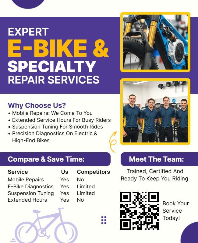 Expert E-Bike Repair Services with Mobile Support Flyer Template