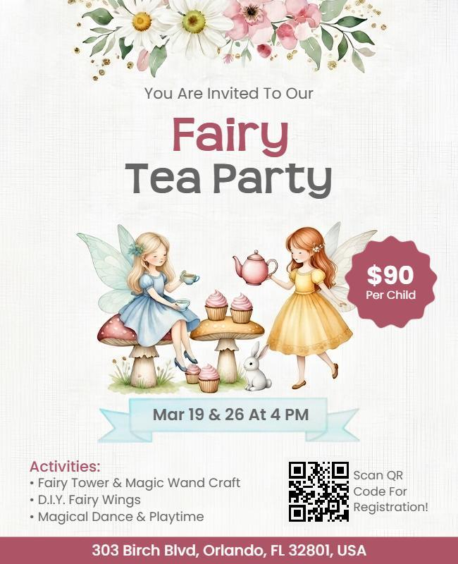 Fairy Tea Party Invitation Flyer Template