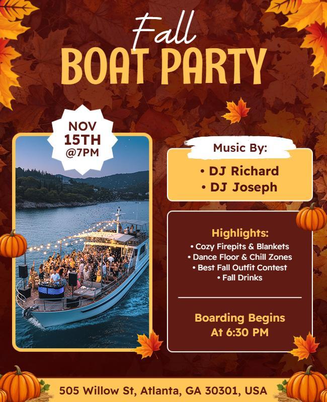 Fall Boat Party Event Flyer Template