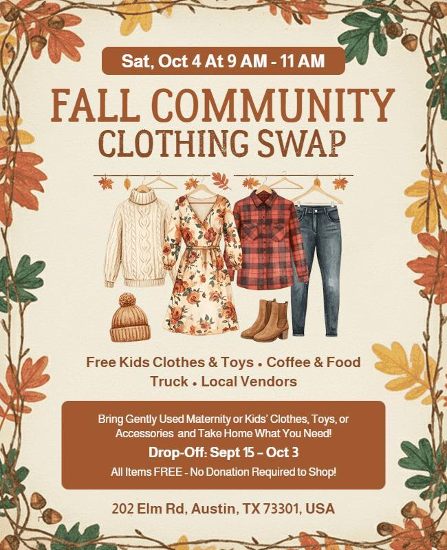 Fall Community Clothing Swap Event Flyer Template
