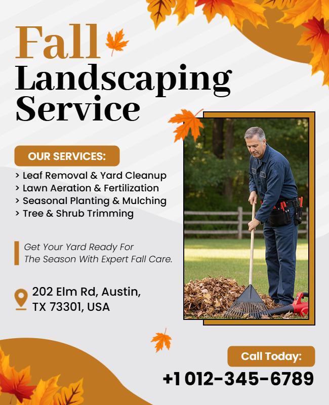 Fall Landscaping Service Promotion Flyer Template