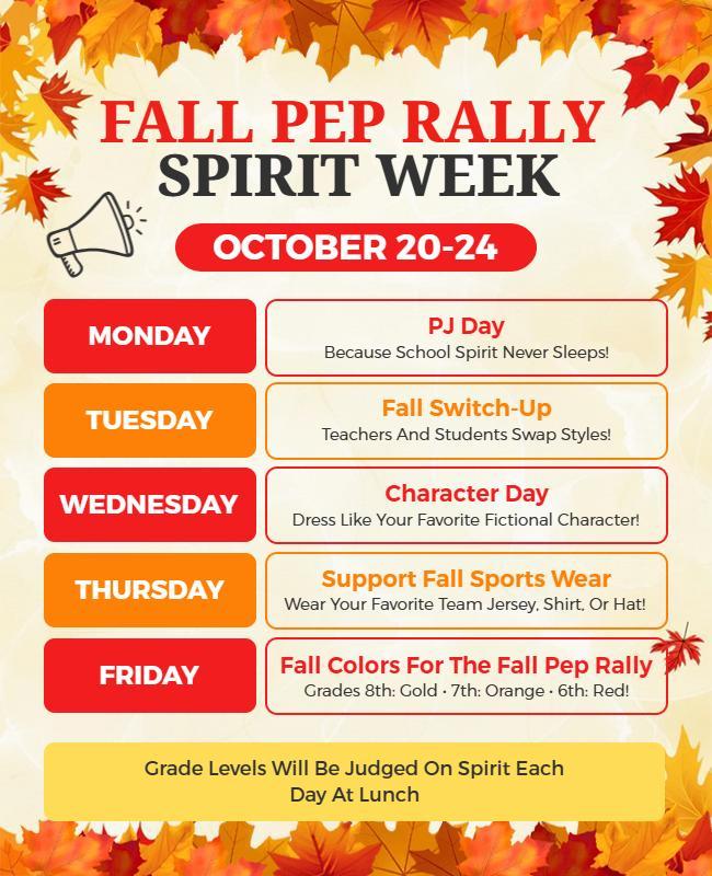 Spirit Week Flyer Templates for School, Wellness & Fun Events