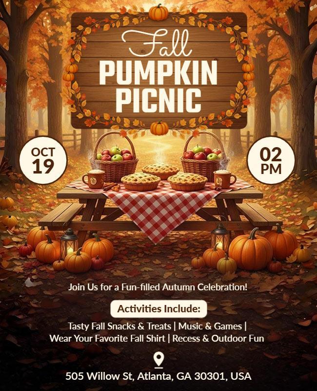 Fall Pumpkin Picnic Event Flyer Template